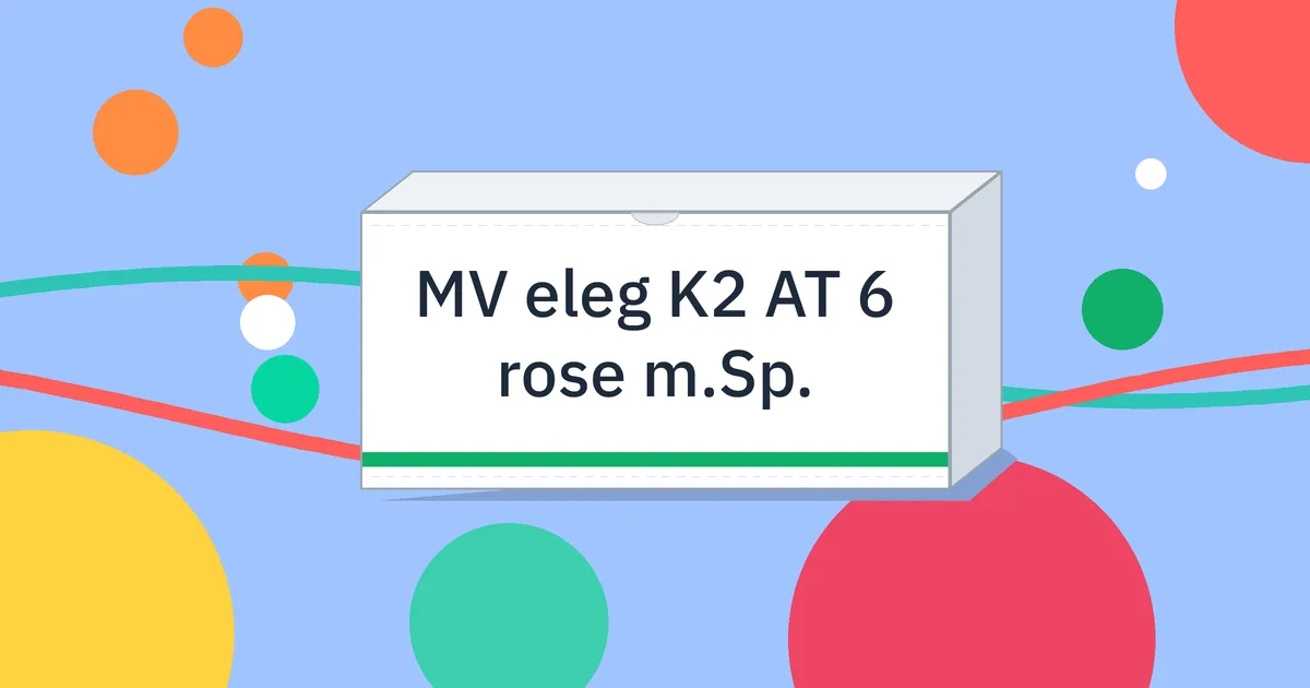 Symbolbild: Packung mit der Aufschrift MV eleg K2 AT 6 rose m.Sp. (PZN 15286700) – Verfügbarkeit und Bezug in Apotheken in Frankfurt am Main