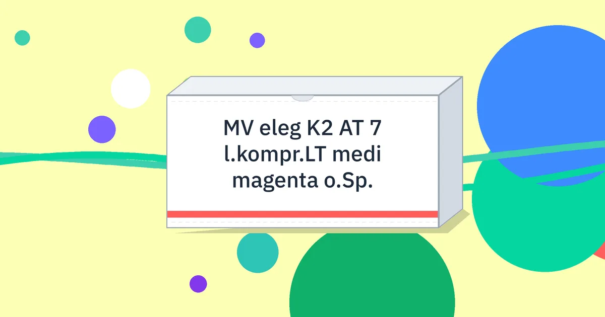 Symbolbild: Packung mit der Aufschrift MV eleg K2 AT 7 l.kompr.LT medi magenta o.Sp. (PZN 15285764) – Verfügbarkeit und Bezug in Apotheken in Frankfurt am Main