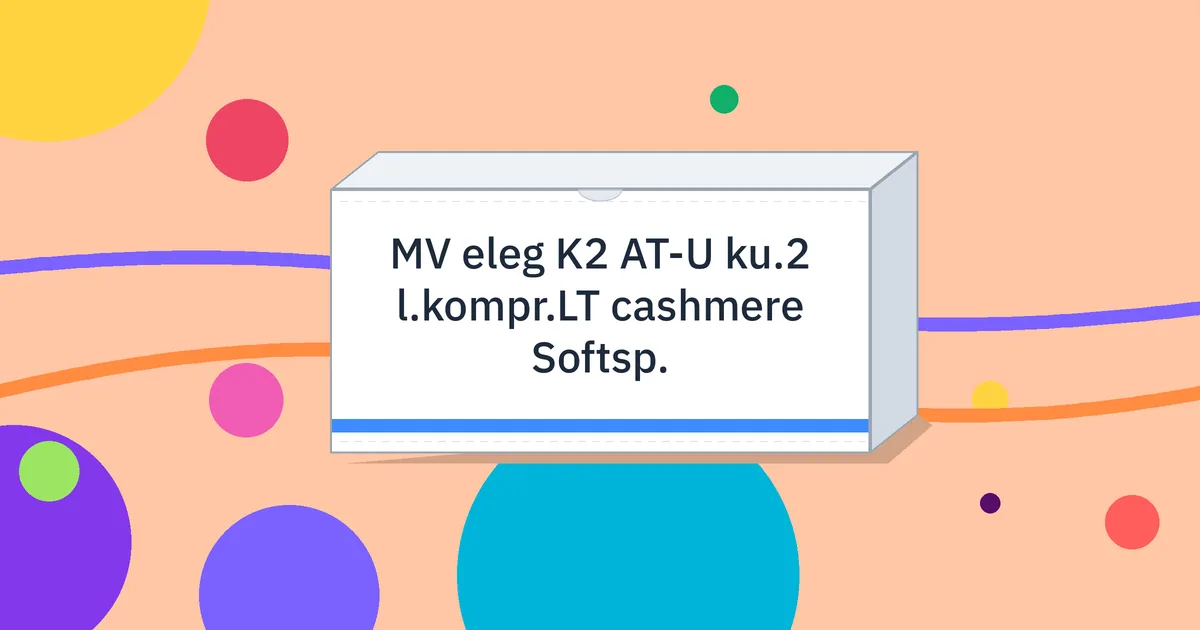 Symbolbild: Packung mit der Aufschrift MV eleg K2 AT-U ku.2 l.kompr.LT cashmere Softsp. (PZN 14665306) – Verfügbarkeit und Bezug in Apotheken in Frankfurt am Main