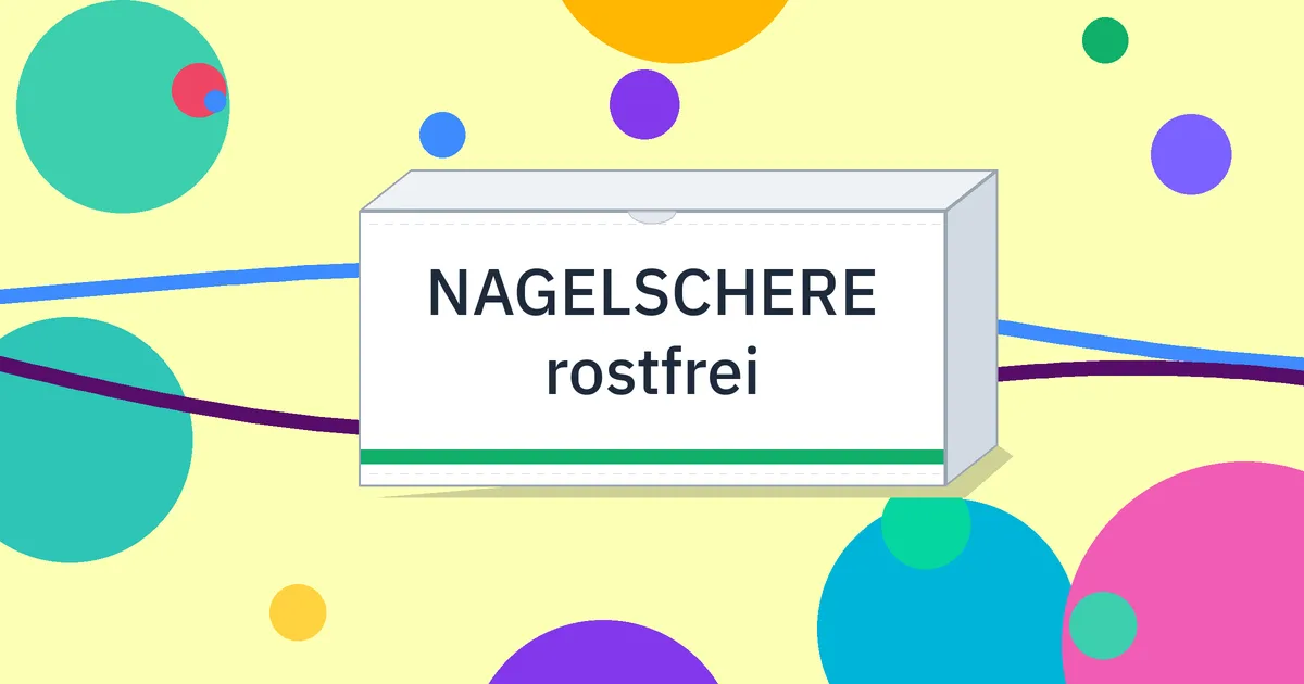 Symbolbild: Packung mit der Aufschrift NAGELSCHERE rostfrei (PZN 01504062) – Verfügbarkeit und Bezug in Apotheken in Frankfurt am Main