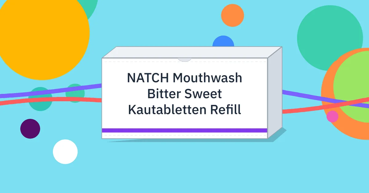 Symbolbild: Packung mit der Aufschrift NATCH Mouthwash Bitter Sweet Kautabletten Refill (PZN 20302387) – Verfügbarkeit und Bezug in Apotheken in Frankfurt am Main
