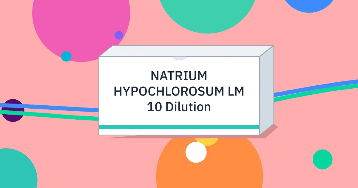 Symbolbild: Packung mit der Aufschrift NATRIUM HYPOCHLOROSUM LM 10 Dilution (PZN 12962939) – Verfügbarkeit und Bezug in Apotheken in Frankfurt am Main