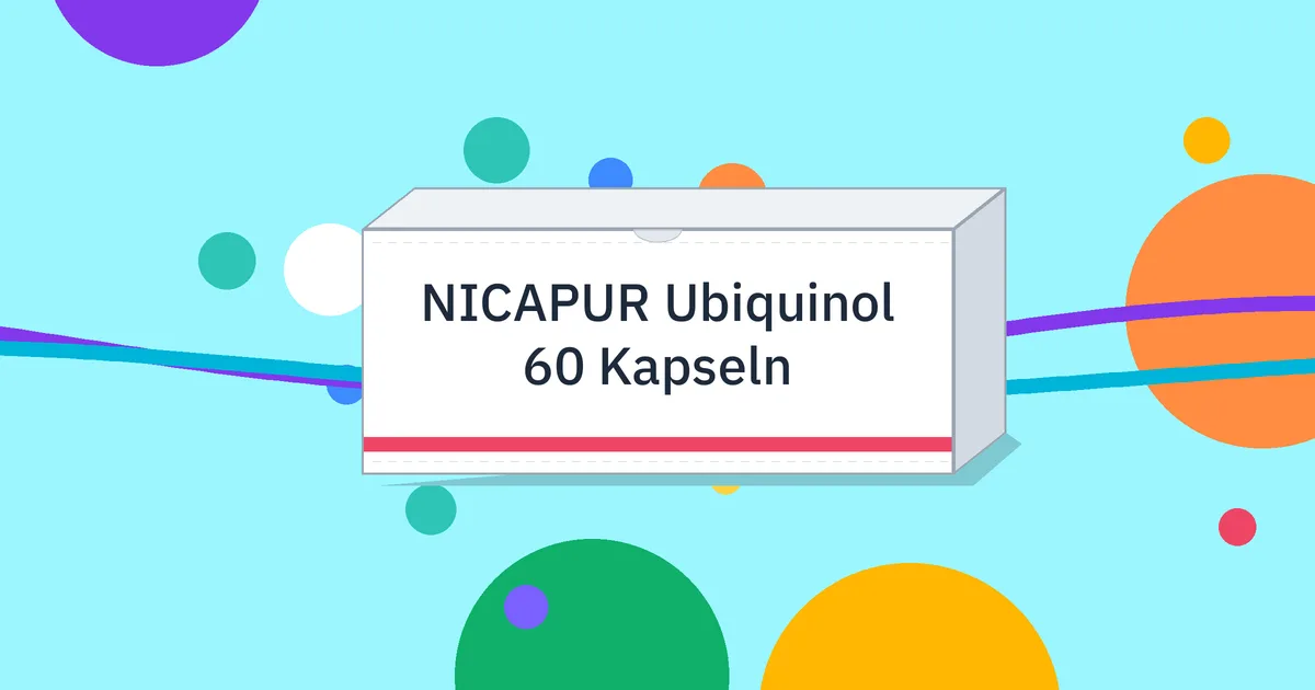 Symbolbild: Packung mit der Aufschrift NICAPUR Ubiquinol 60 Kapseln (PZN 07424329) – Verfügbarkeit und Bezug in Apotheken in Frankfurt am Main