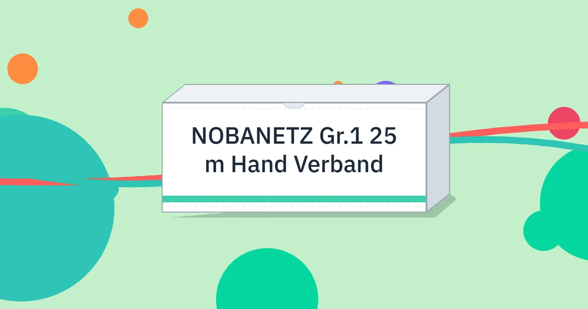 Symbolbild: Packung mit der Aufschrift NOBANETZ Gr.1 25 m Hand Verband (PZN 07571591) – Verfügbarkeit und Bezug in Apotheken in Frankfurt am Main