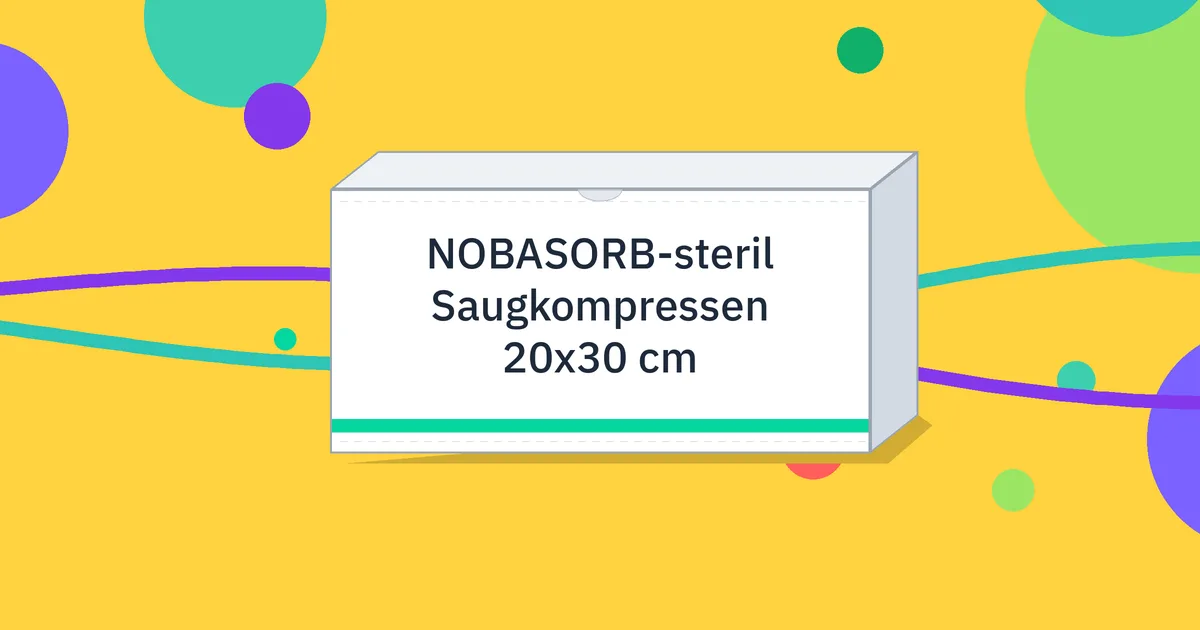 Symbolbild: Packung mit der Aufschrift NOBASORB-steril Saugkompressen 20x30 cm (PZN 11606071) – Verfügbarkeit und Bezug in Apotheken in Frankfurt am Main