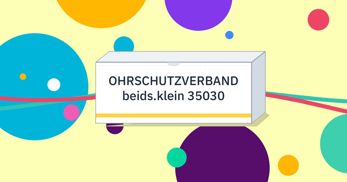 Symbolbild: Packung mit der Aufschrift OHRSCHUTZVERBAND beids.klein 35030 (PZN 00185778) – Verfügbarkeit und Bezug in Apotheken in Frankfurt am Main