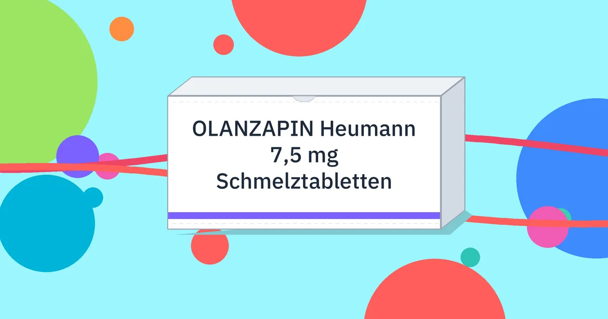 Symbolbild: Packung mit der Aufschrift OLANZAPIN Heumann 7,5 mg Schmelztabletten (PZN 08850442) – Verfügbarkeit und Bezug in Apotheken in Frankfurt am Main