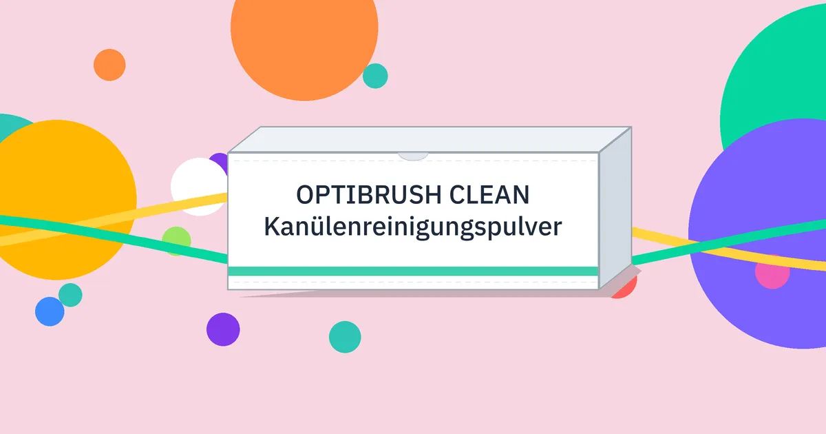 Symbolbild: Packung mit der Aufschrift OPTIBRUSH CLEAN Kanülenreinigungspulver (PZN 14233819) – Verfügbarkeit und Bezug in Apotheken in Frankfurt am Main