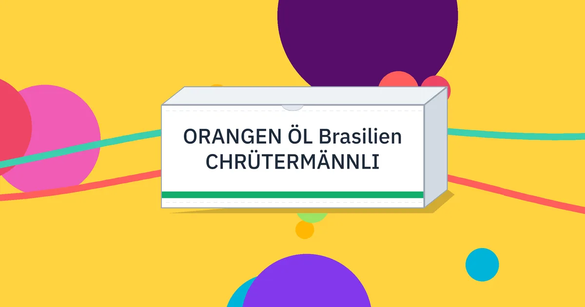 Symbolbild: Packung mit der Aufschrift ORANGEN ÖL Brasilien CHRÜTERMÄNNLI (PZN 07197129) – Verfügbarkeit und Bezug in Apotheken in Frankfurt am Main