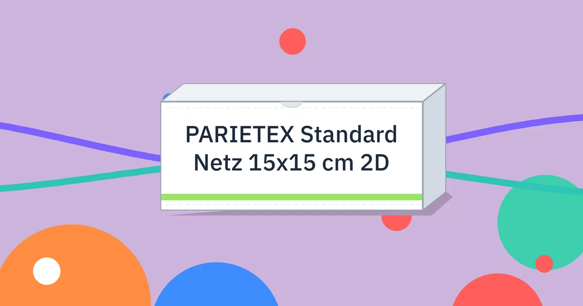 Symbolbild: Packung mit der Aufschrift PARIETEX Standard Netz 15x15 cm 2D (PZN 00356754) – Verfügbarkeit und Bezug in Apotheken in Frankfurt am Main