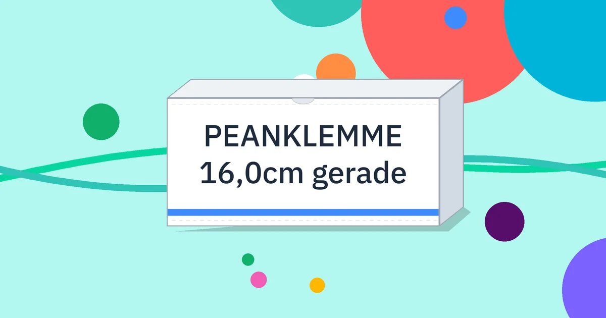 Symbolbild: Packung mit der Aufschrift PEANKLEMME 16,0cm gerade (PZN 02523512) – Verfügbarkeit und Bezug in Apotheken in Frankfurt am Main