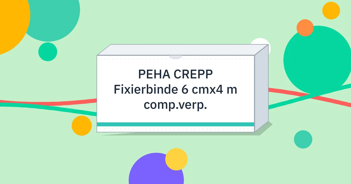 Symbolbild: Packung mit der Aufschrift PEHA CREPP Fixierbinde 6 cmx4 m comp.verp. (PZN 13745581) – Verfügbarkeit und Bezug in Apotheken in Frankfurt am Main