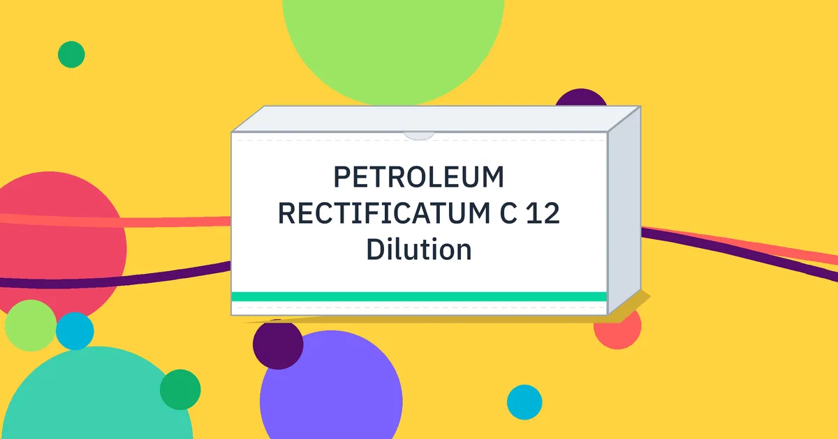 Symbolbild: Packung mit der Aufschrift PETROLEUM RECTIFICATUM C 12 Dilution (PZN 16693092) – Verfügbarkeit und Bezug in Apotheken in Frankfurt am Main