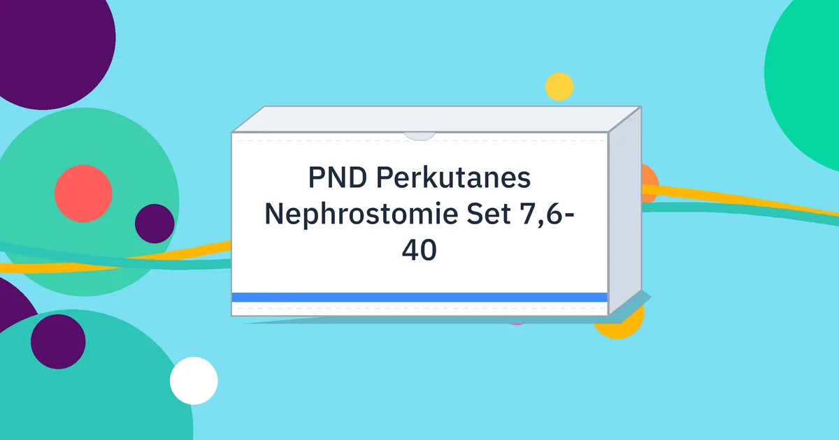 Symbolbild: Packung mit der Aufschrift PND Perkutanes Nephrostomie Set 7,6-40 (PZN 04760989) – Verfügbarkeit und Bezug in Apotheken in Frankfurt am Main