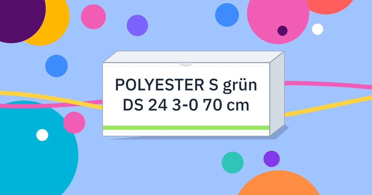 Symbolbild: Packung mit der Aufschrift POLYESTER S grün DS 24 3-0 70 cm (PZN 07327170) – Verfügbarkeit und Bezug in Apotheken in Frankfurt am Main