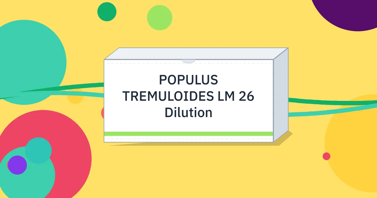 Symbolbild: Packung mit der Aufschrift POPULUS TREMULOIDES LM 26 Dilution (PZN 13664902) – Verfügbarkeit und Bezug in Apotheken in Frankfurt am Main