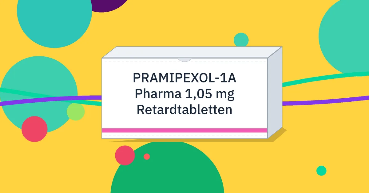 Symbolbild: Packung mit der Aufschrift PRAMIPEXOL-1A Pharma 1,05 mg Retardtabletten (PZN 07604296) – Verfügbarkeit und Bezug in Apotheken in Frankfurt am Main