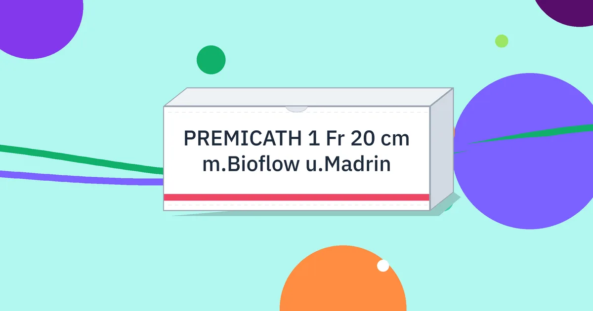 Symbolbild: Packung mit der Aufschrift PREMICATH 1 Fr 20 cm m.Bioflow u.Madrin (PZN 06847217) – Verfügbarkeit und Bezug in Apotheken in Frankfurt am Main