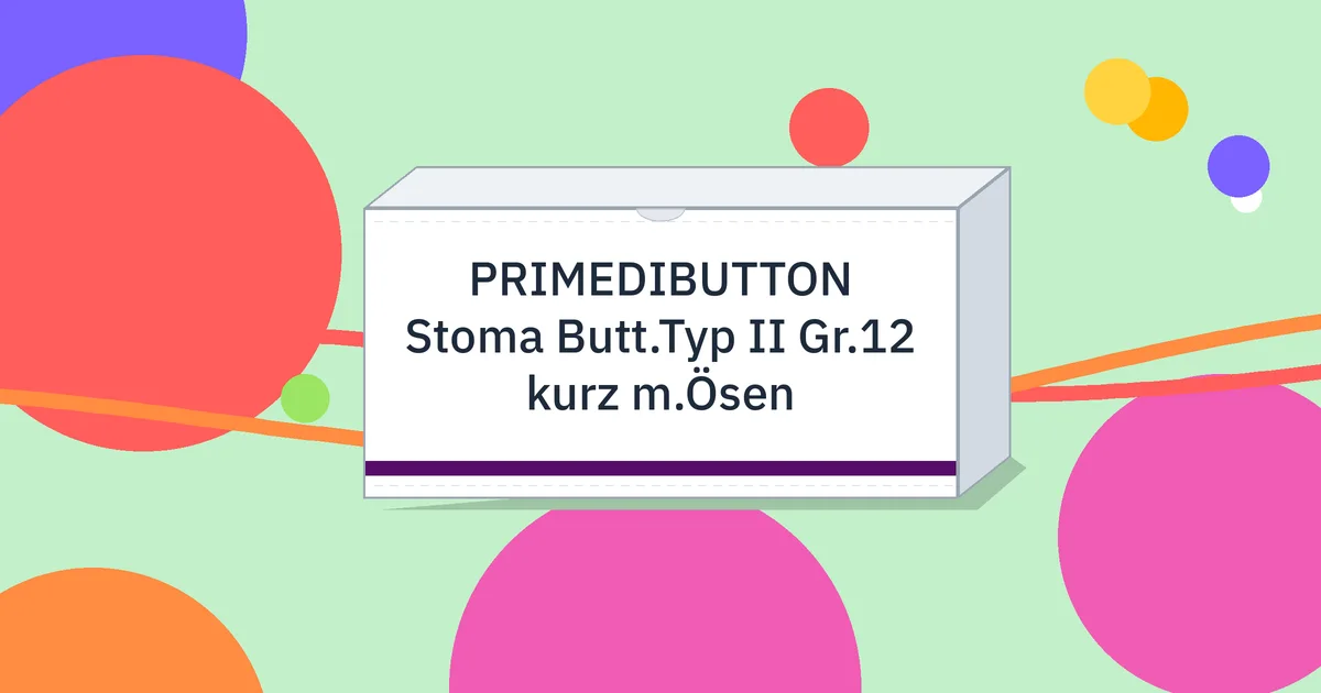 Symbolbild: Packung mit der Aufschrift PRIMEDIBUTTON Stoma Butt.Typ II Gr.12 kurz m.Ösen (PZN 10791333) – Verfügbarkeit und Bezug in Apotheken in Frankfurt am Main