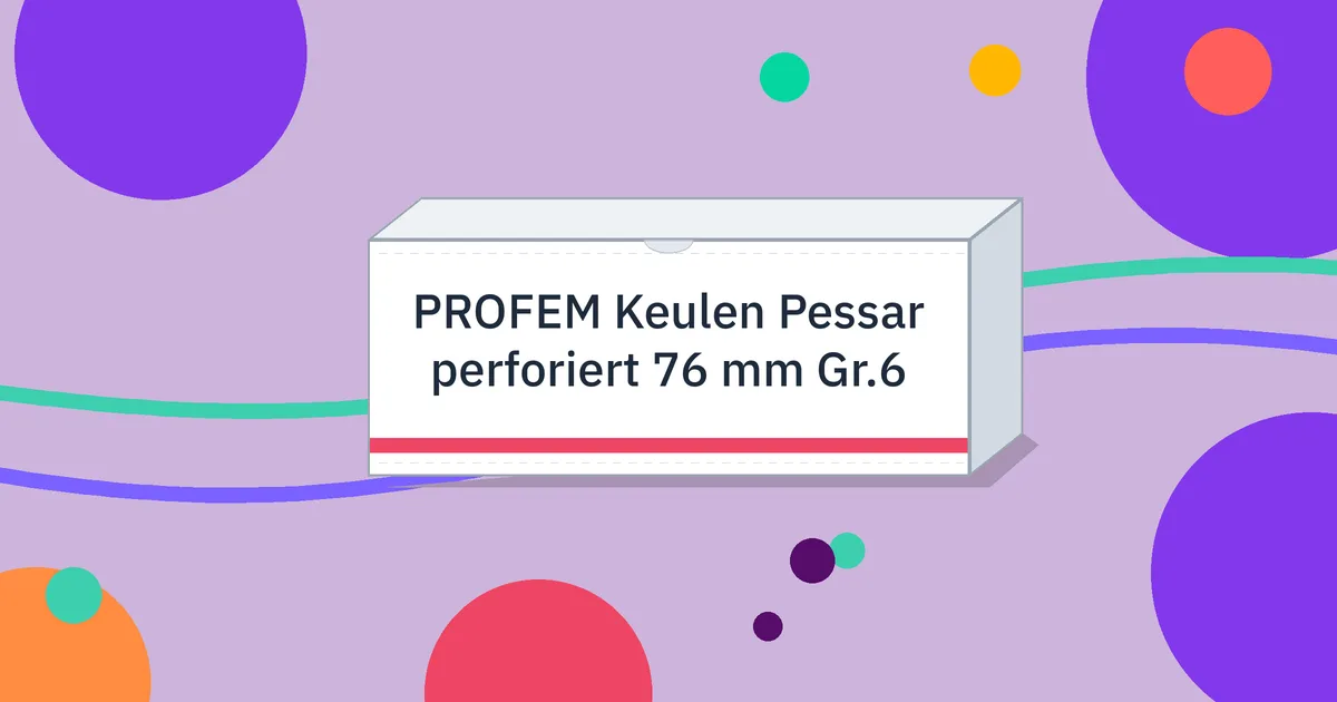 Symbolbild: Packung mit der Aufschrift PROFEM Keulen Pessar perforiert 76 mm Gr.6 (PZN 11671737) – Verfügbarkeit und Bezug in Apotheken in Frankfurt am Main