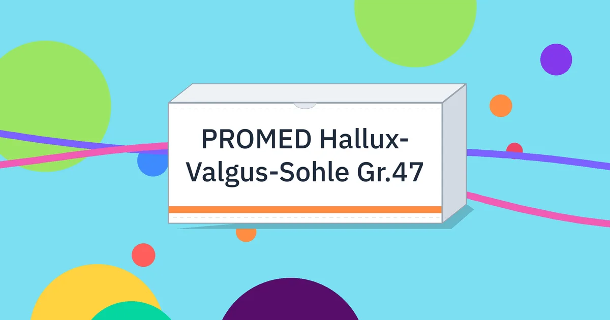 Symbolbild: Packung mit der Aufschrift PROMED Hallux-Valgus-Sohle Gr.47 (PZN 07297463) – Verfügbarkeit und Bezug in Apotheken in Frankfurt am Main