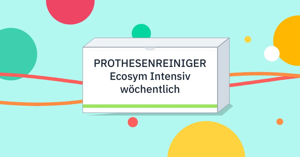 Symbolbild: Packung mit der Aufschrift PROTHESENREINIGER Ecosym Intensiv wöchentlich (PZN 09508817) – Verfügbarkeit und Bezug in Apotheken in Frankfurt am Main