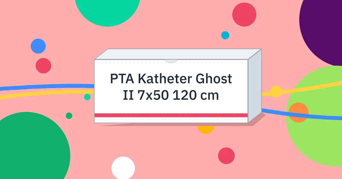 Symbolbild: Packung mit der Aufschrift PTA Katheter Ghost II 7x50 120 cm (PZN 00107376) – Verfügbarkeit und Bezug in Apotheken in Frankfurt am Main