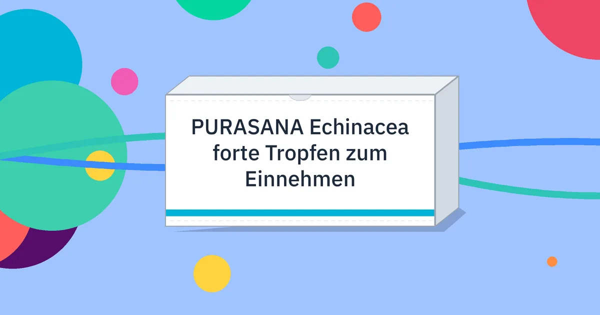 Symbolbild: Packung mit der Aufschrift PURASANA Echinacea forte Tropfen zum Einnehmen (PZN 17827376) – Verfügbarkeit und Bezug in Apotheken in Frankfurt am Main