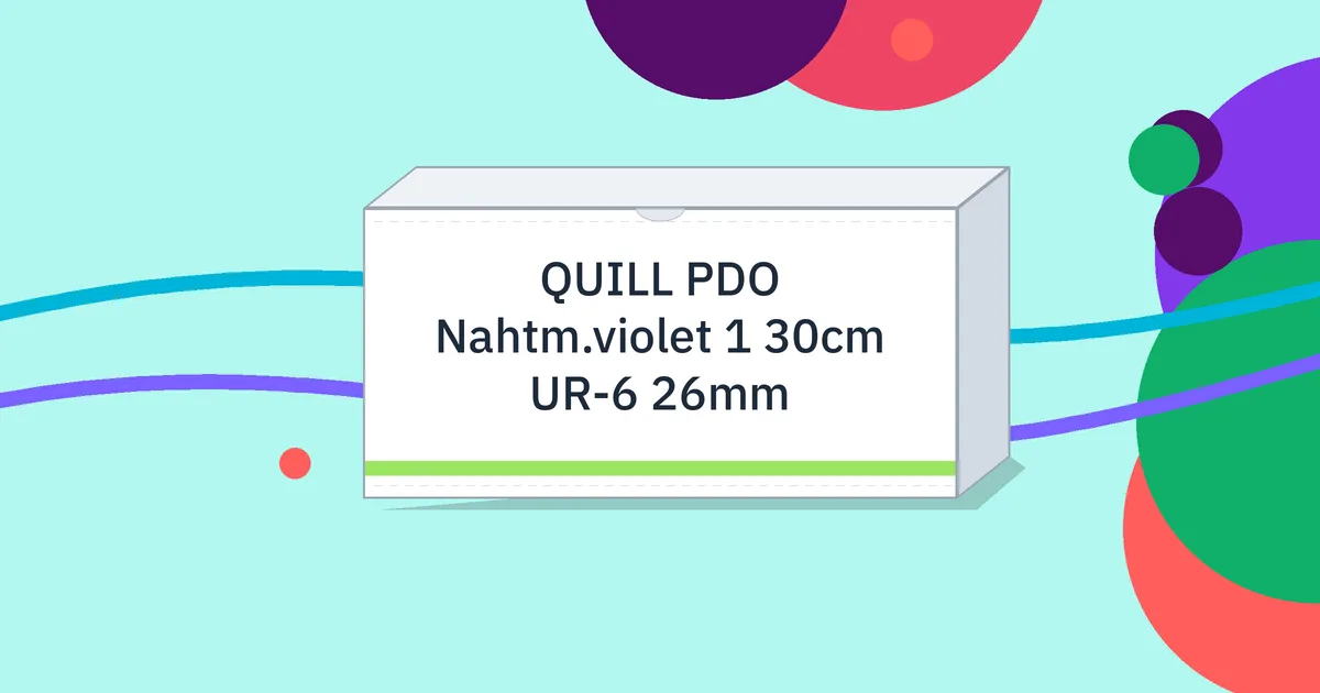 Symbolbild: Packung mit der Aufschrift QUILL PDO Nahtm.violet 1 30cm UR-6 26mm (PZN 17990604) – Verfügbarkeit und Bezug in Apotheken in Frankfurt am Main
