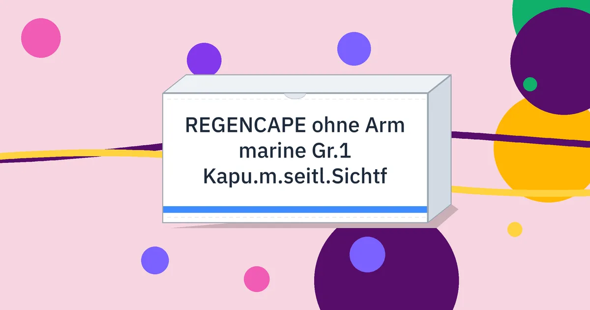 Symbolbild: Packung mit der Aufschrift REGENCAPE ohne Arm marine Gr.1 Kapu.m.seitl.Sichtf (PZN 12606972) – Verfügbarkeit und Bezug in Apotheken in Frankfurt am Main
