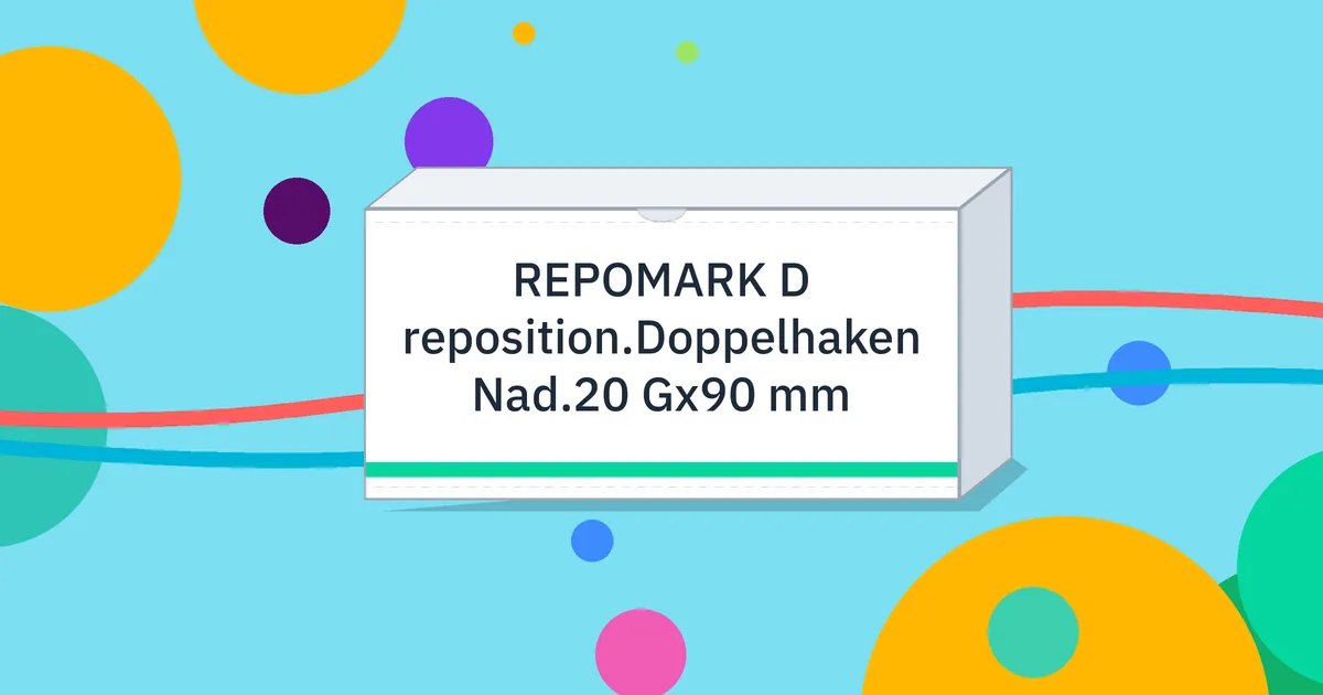 Symbolbild: Packung mit der Aufschrift REPOMARK D reposition.Doppelhaken Nad.20 Gx90 mm (PZN 19736927) – Verfügbarkeit und Bezug in Apotheken in Frankfurt am Main