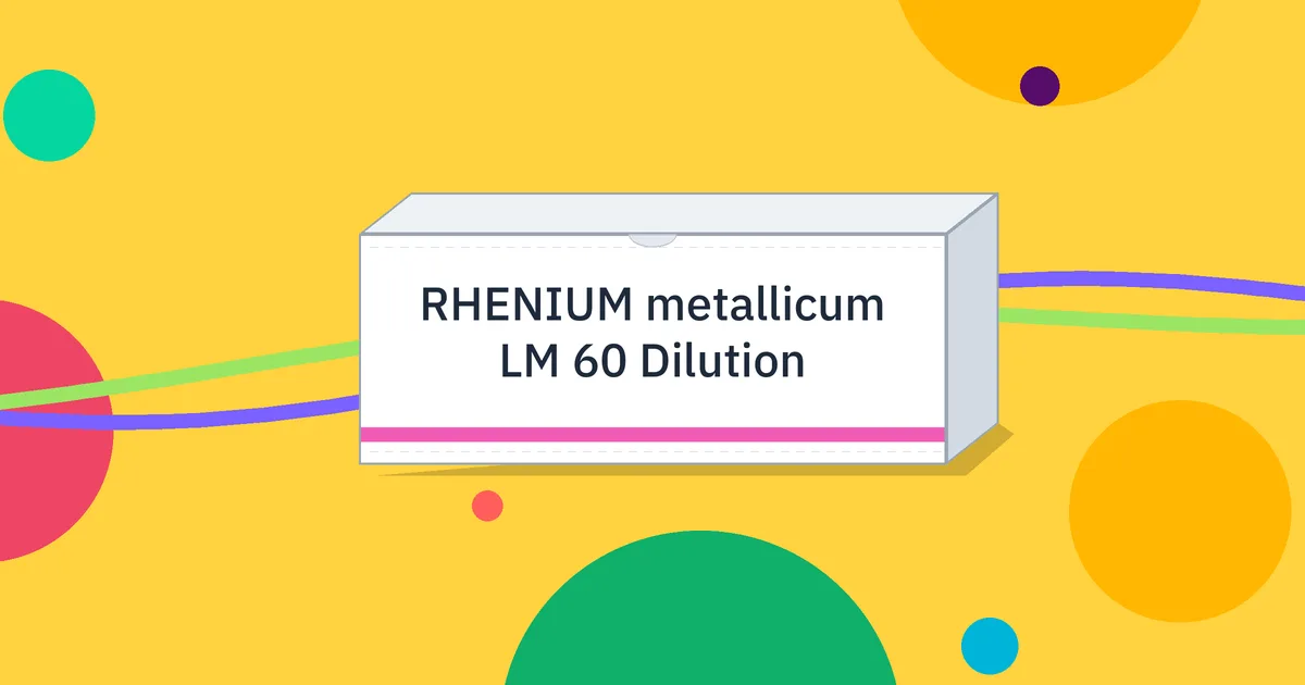 Symbolbild: Packung mit der Aufschrift RHENIUM metallicum LM 60 Dilution (PZN 13049278) – Verfügbarkeit und Bezug in Apotheken in Frankfurt am Main