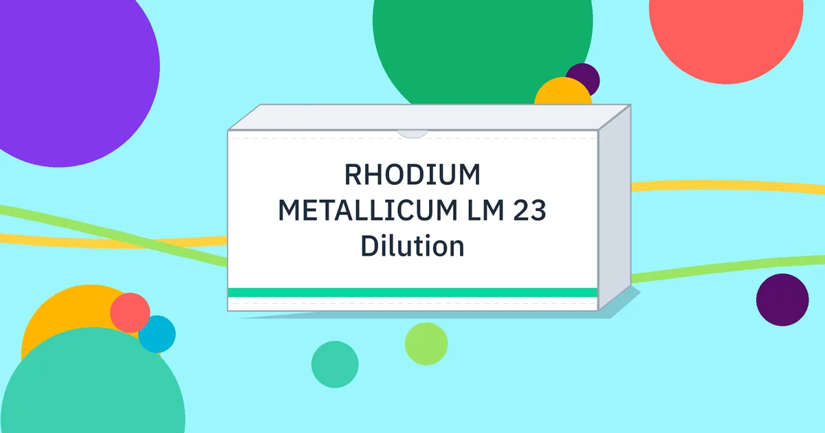 Symbolbild: Packung mit der Aufschrift RHODIUM METALLICUM LM 23 Dilution (PZN 13050525) – Verfügbarkeit und Bezug in Apotheken in Frankfurt am Main