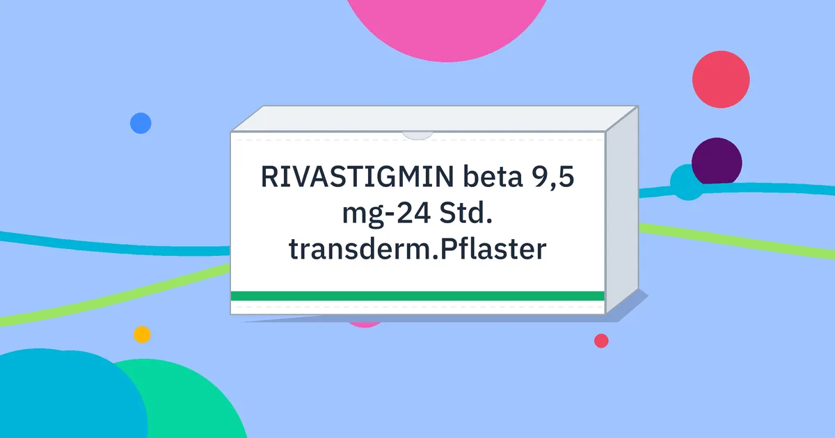 Symbolbild: Packung mit der Aufschrift RIVASTIGMIN beta 9,5 mg-24 Std. transderm.Pflaster (PZN 01647749) – Verfügbarkeit und Bezug in Apotheken in Frankfurt am Main