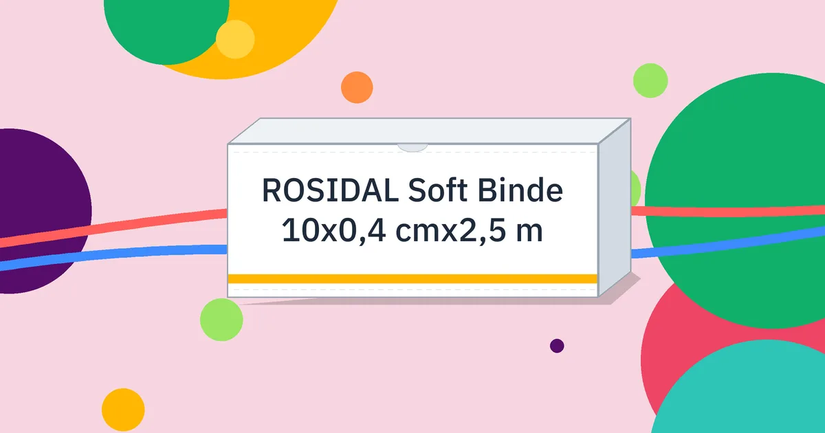 Symbolbild: Packung mit der Aufschrift ROSIDAL Soft Binde 10x0,4 cmx2,5 m (PZN 00886825) – Verfügbarkeit und Bezug in Apotheken in Frankfurt am Main