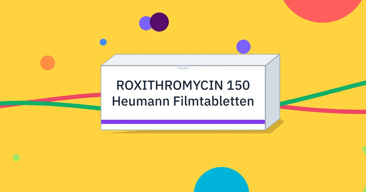 Symbolbild: Packung mit der Aufschrift ROXITHROMYCIN 150 Heumann Filmtabletten (PZN 01347898) – Verfügbarkeit und Bezug in Apotheken in Frankfurt am Main