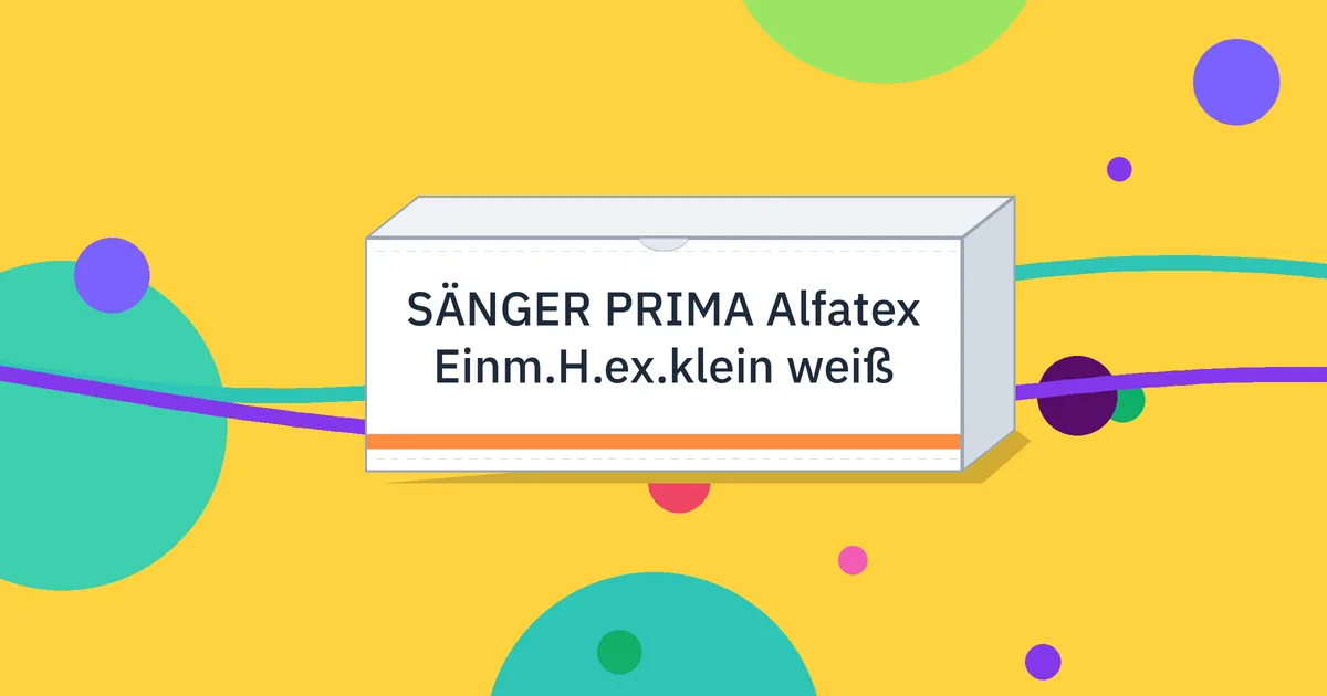 Symbolbild: Packung mit der Aufschrift SÄNGER PRIMA Alfatex Einm.H.ex.klein weiß (PZN 02190789) – Verfügbarkeit und Bezug in Apotheken in Frankfurt am Main