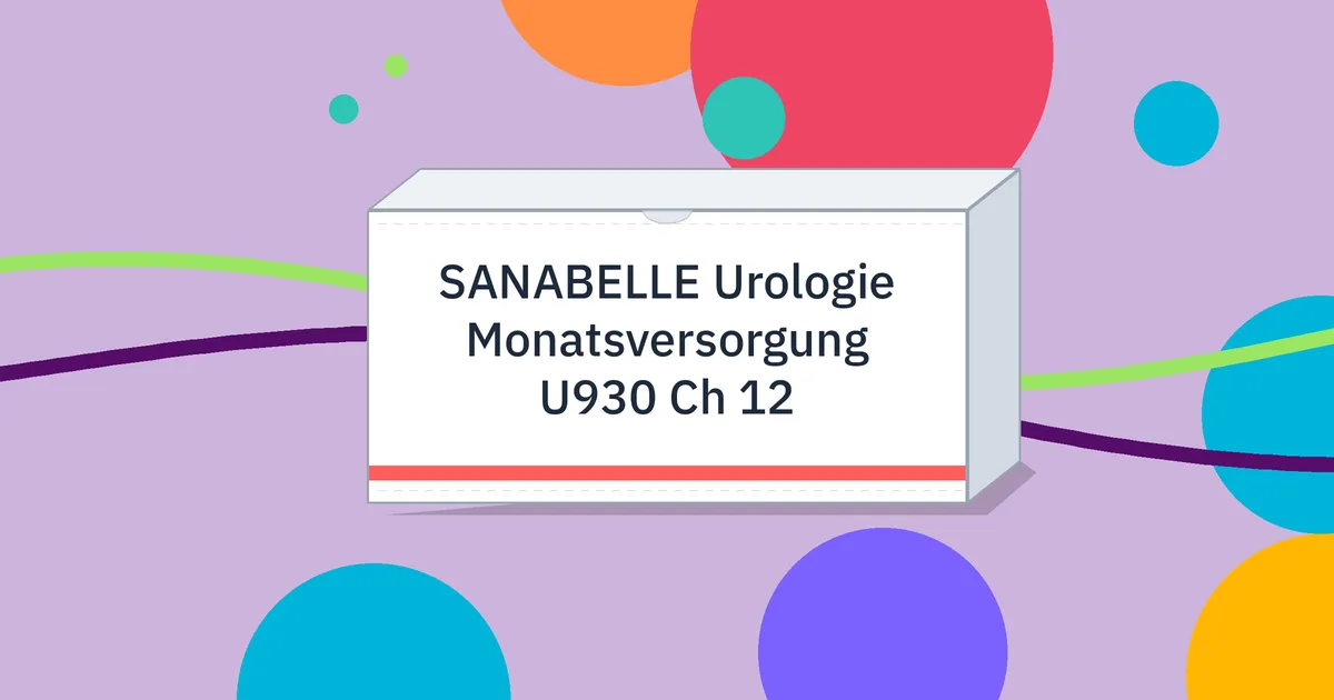 Symbolbild: Packung mit der Aufschrift SANABELLE Urologie Monatsversorgung U930 Ch 12 (PZN 07423689) – Verfügbarkeit und Bezug in Apotheken in Frankfurt am Main
