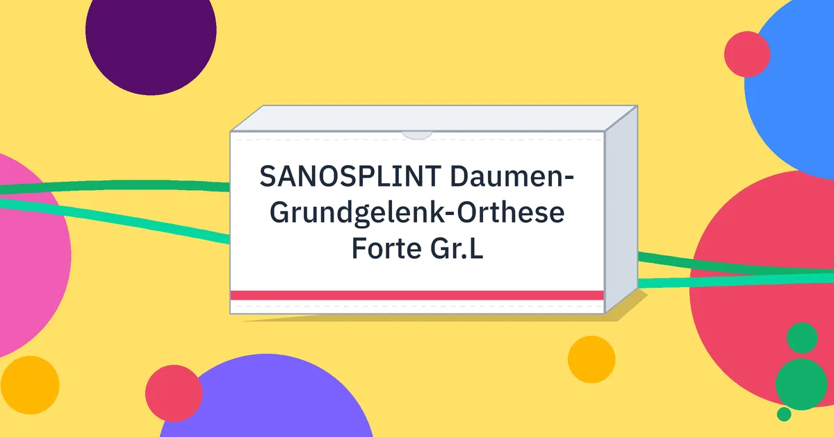 Symbolbild: Packung mit der Aufschrift SANOSPLINT Daumen-Grundgelenk-Orthese Forte Gr.L (PZN 11281031) – Verfügbarkeit und Bezug in Apotheken in Frankfurt am Main