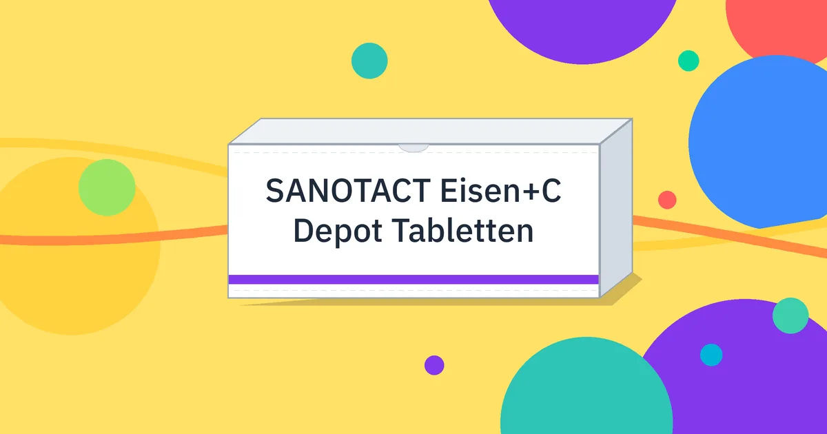 Symbolbild: Packung mit der Aufschrift SANOTACT Eisen+C Depot Tabletten (PZN 19759153) – Verfügbarkeit und Bezug in Apotheken in Frankfurt am Main