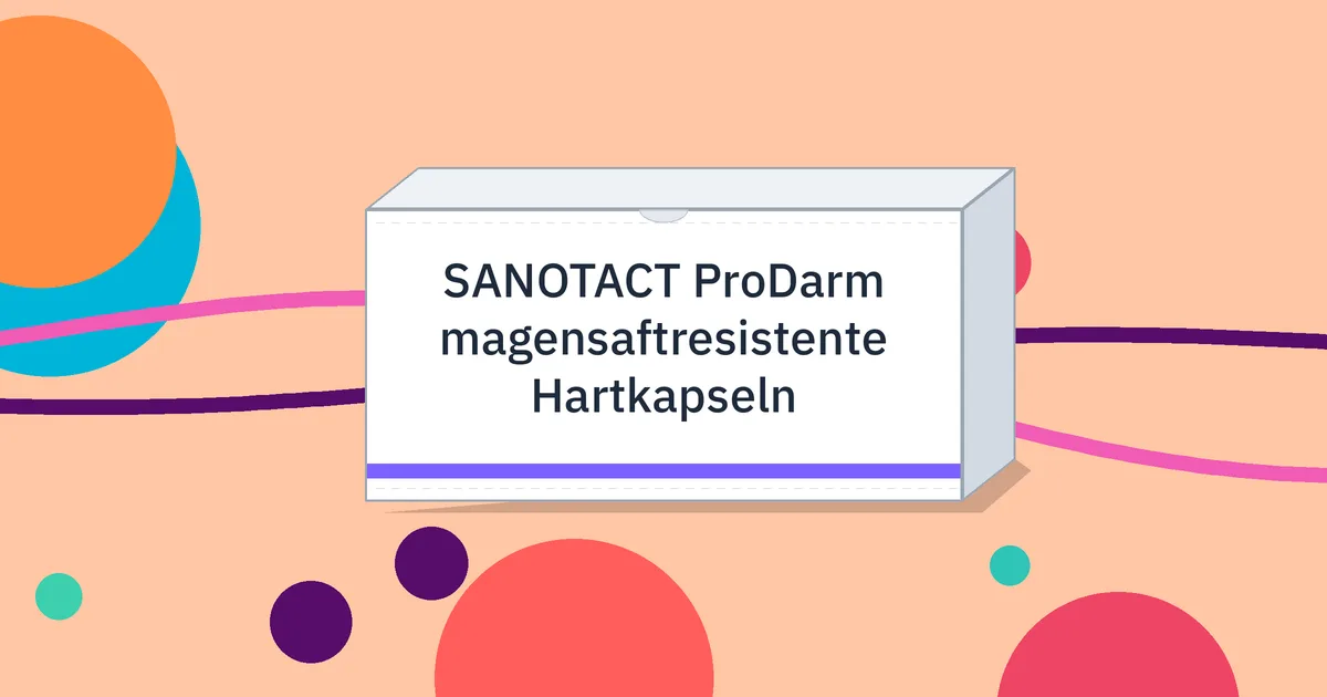 Symbolbild: Packung mit der Aufschrift SANOTACT ProDarm magensaftresistente Hartkapseln (PZN 18707993) – Verfügbarkeit und Bezug in Apotheken in Frankfurt am Main
