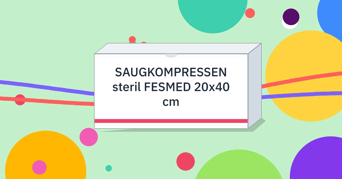 Symbolbild: Packung mit der Aufschrift SAUGKOMPRESSEN steril FESMED 20x40 cm (PZN 19537895) – Verfügbarkeit und Bezug in Apotheken in Frankfurt am Main