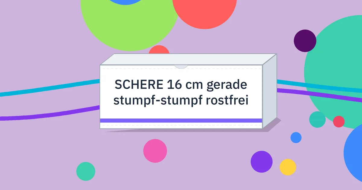 Symbolbild: Packung mit der Aufschrift SCHERE 16 cm gerade stumpf-stumpf rostfrei (PZN 06805058) – Verfügbarkeit und Bezug in Apotheken in Frankfurt am Main