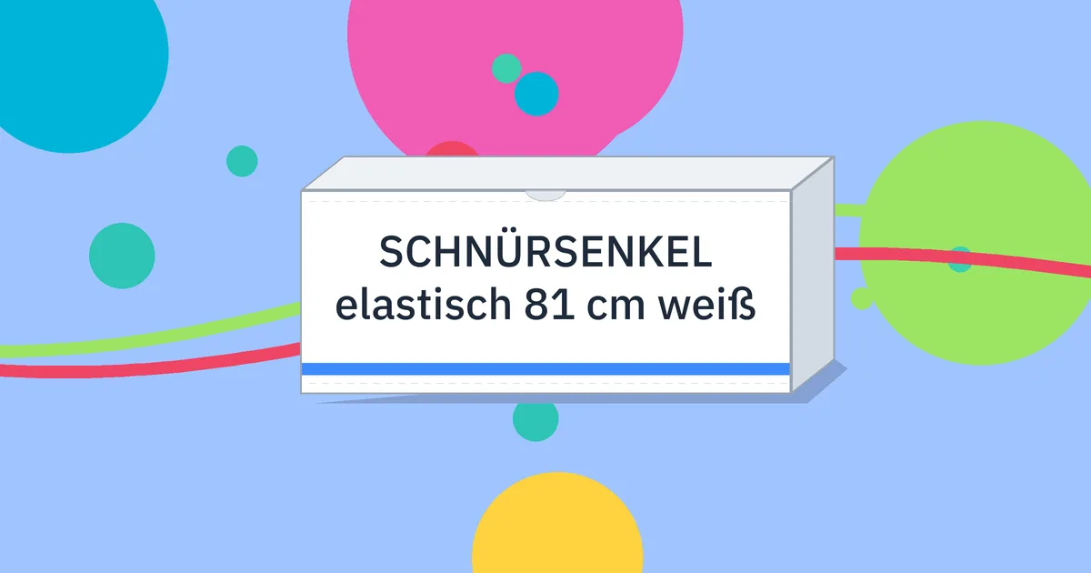 Symbolbild: Packung mit der Aufschrift SCHNÜRSENKEL elastisch 81 cm weiß (PZN 01689601) – Verfügbarkeit und Bezug in Apotheken in Frankfurt am Main