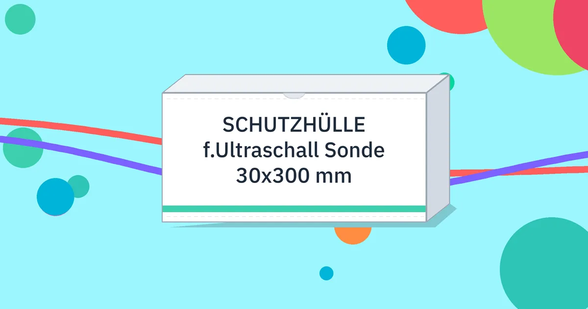 Symbolbild: Packung mit der Aufschrift SCHUTZHÜLLE f.Ultraschall Sonde 30x300 mm (PZN 15740292) – Verfügbarkeit und Bezug in Apotheken in Frankfurt am Main