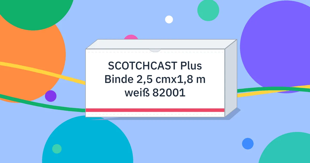 Symbolbild: Packung mit der Aufschrift SCOTCHCAST Plus Binde 2,5 cmx1,8 m weiß 82001 (PZN 07453006) – Verfügbarkeit und Bezug in Apotheken in Frankfurt am Main