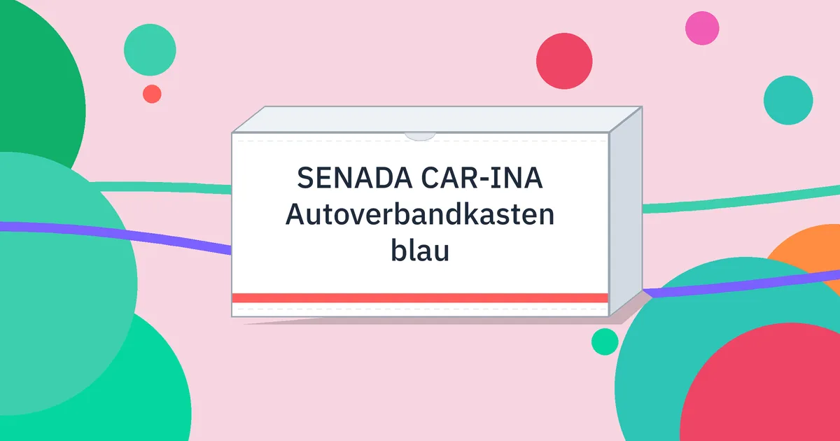 Symbolbild: Packung mit der Aufschrift SENADA CAR-INA Autoverbandkasten blau (PZN 09467544) – Verfügbarkeit und Bezug in Apotheken in Frankfurt am Main