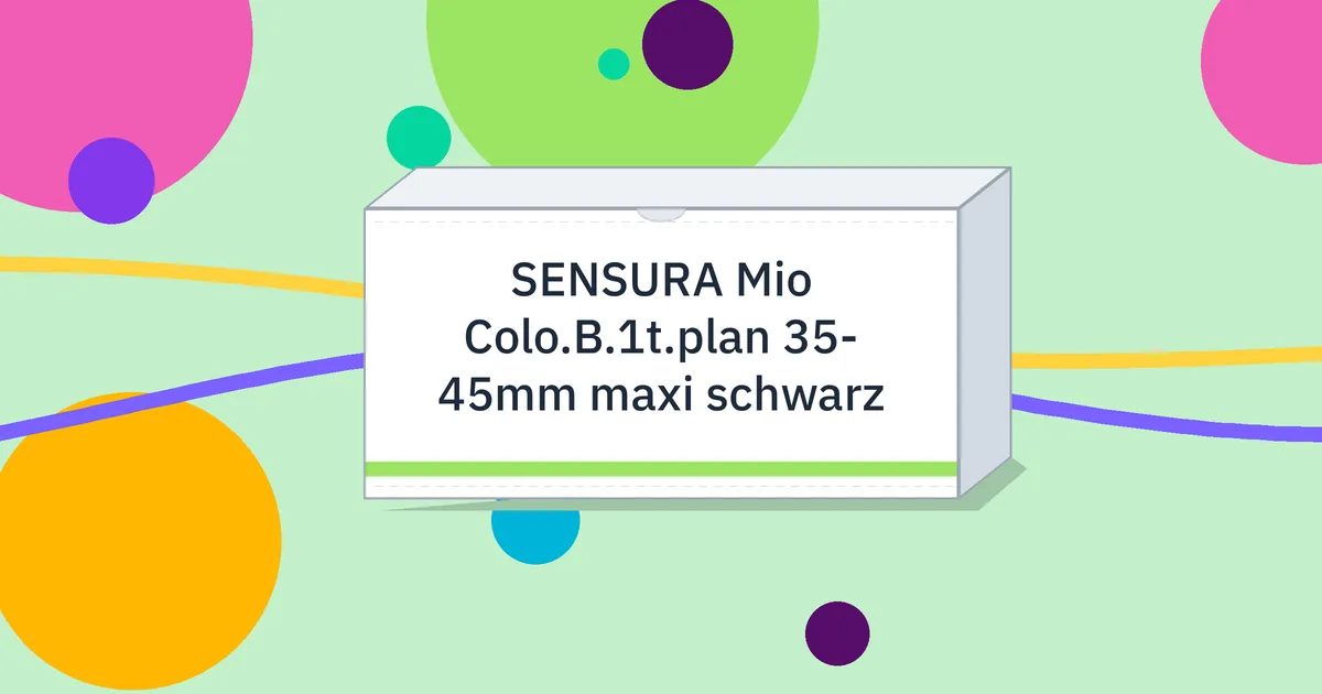Symbolbild: Packung mit der Aufschrift SENSURA Mio Colo.B.1t.plan 35-45mm maxi schwarz (PZN 19974673) – Verfügbarkeit und Bezug in Apotheken in Frankfurt am Main
