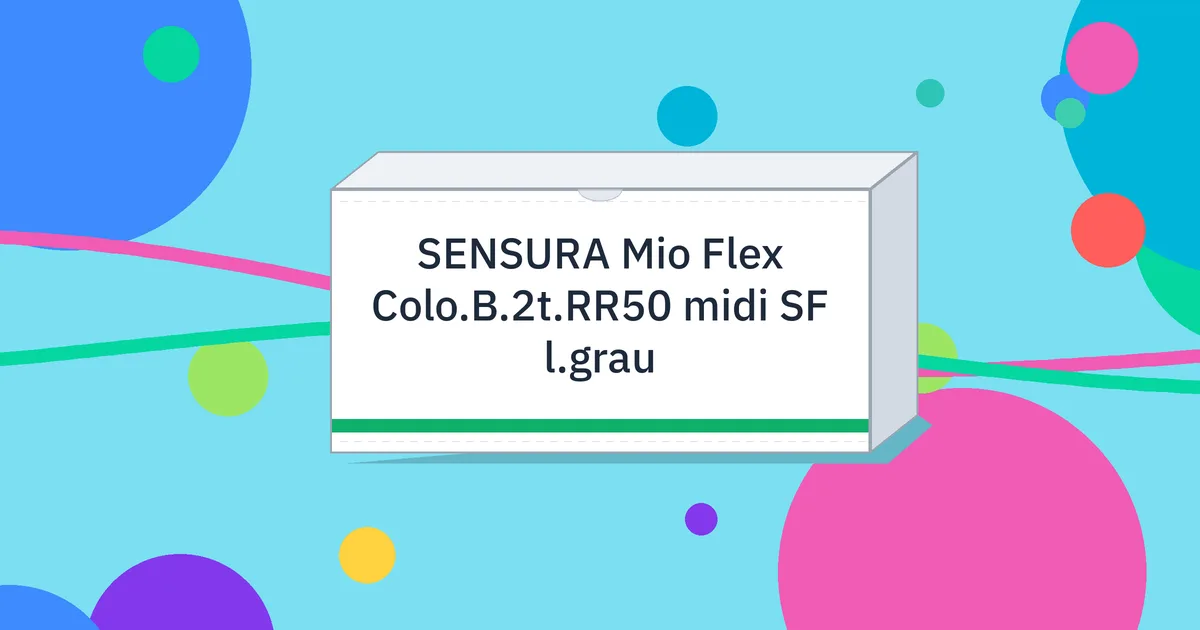 Symbolbild: Packung mit der Aufschrift SENSURA Mio Flex Colo.B.2t.RR50 midi SF l.grau (PZN 10202118) – Verfügbarkeit und Bezug in Apotheken in Frankfurt am Main