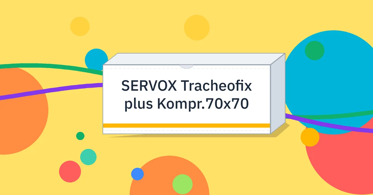 Symbolbild: Packung mit der Aufschrift SERVOX Tracheofix plus Kompr.70x70 (PZN 08848333) – Verfügbarkeit und Bezug in Apotheken in Frankfurt am Main